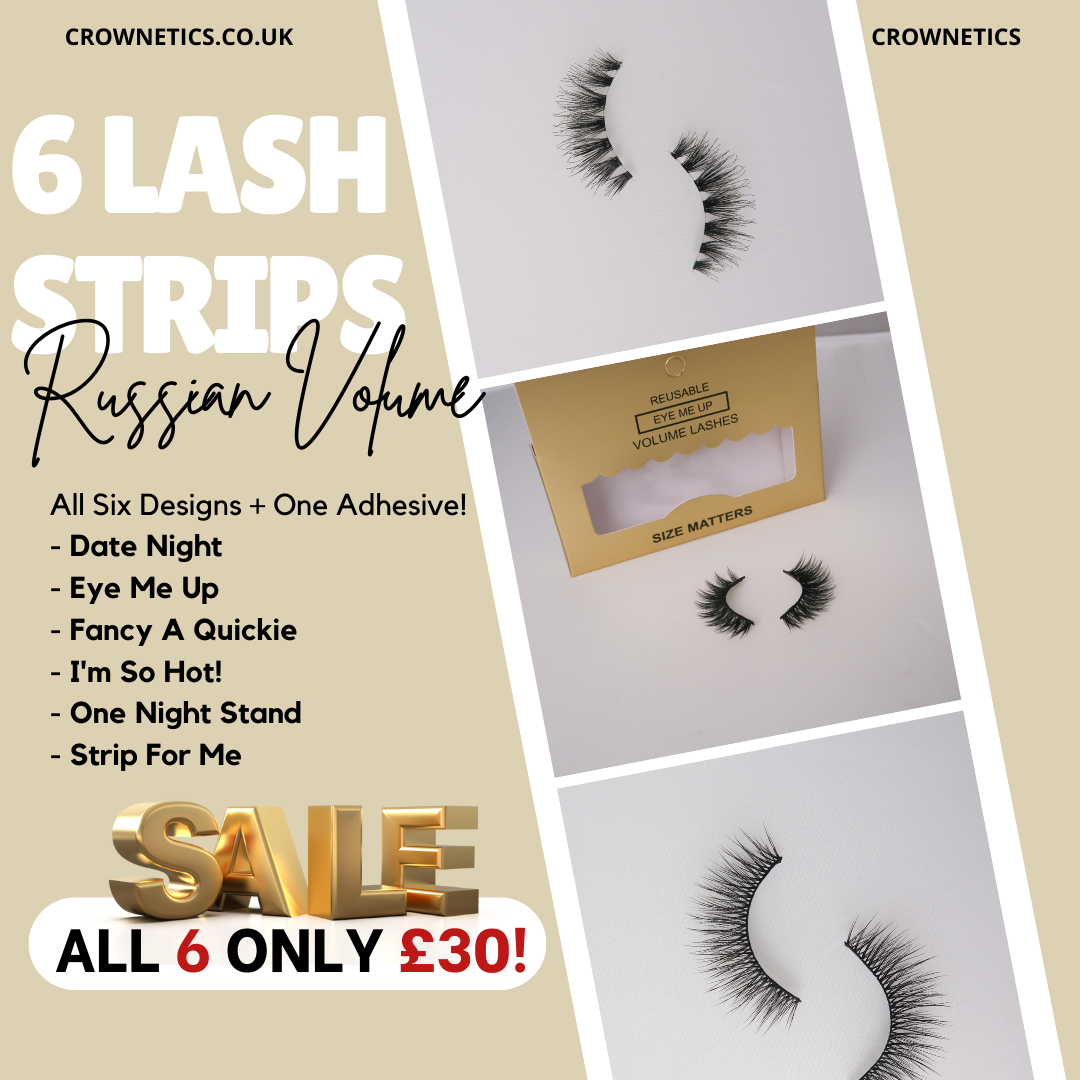 Russian Volume LASH STRIPS - All 6 Designs + 1 Strong Adhesive | CROWNETICS